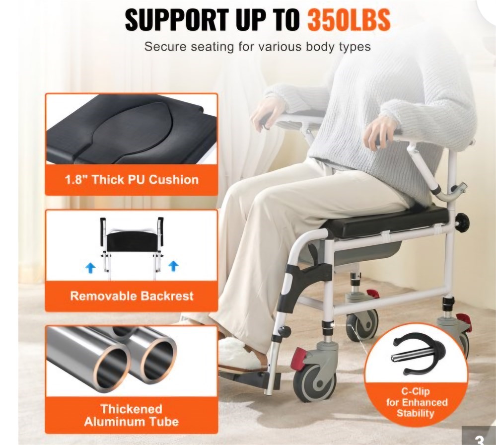 Blue Bird Pallets - VEVOR Shower Commode Wheelchair with 4 Lockable Wheels